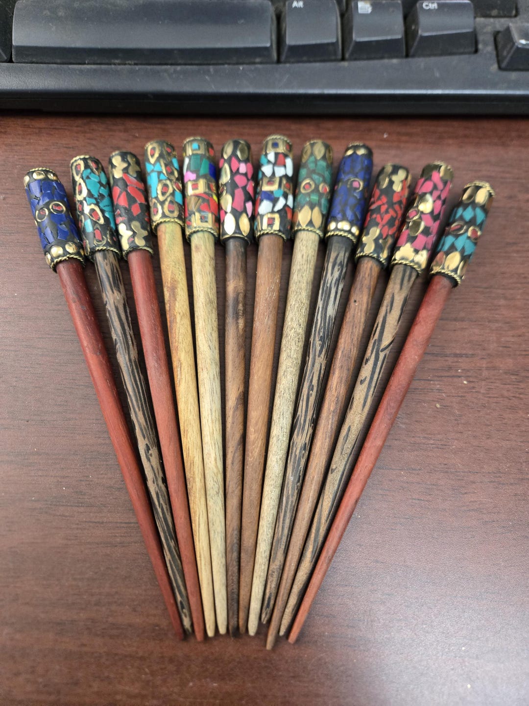 12 Pieces Stone Inlay Hair BARRETTE Wood STICK Pin - Etsy