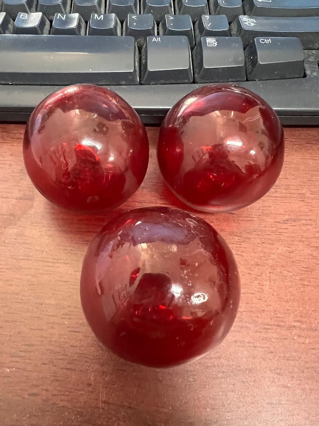 3 Pieces Red Decorative Reproduction Blown Glass Float Fishing Buoy ...