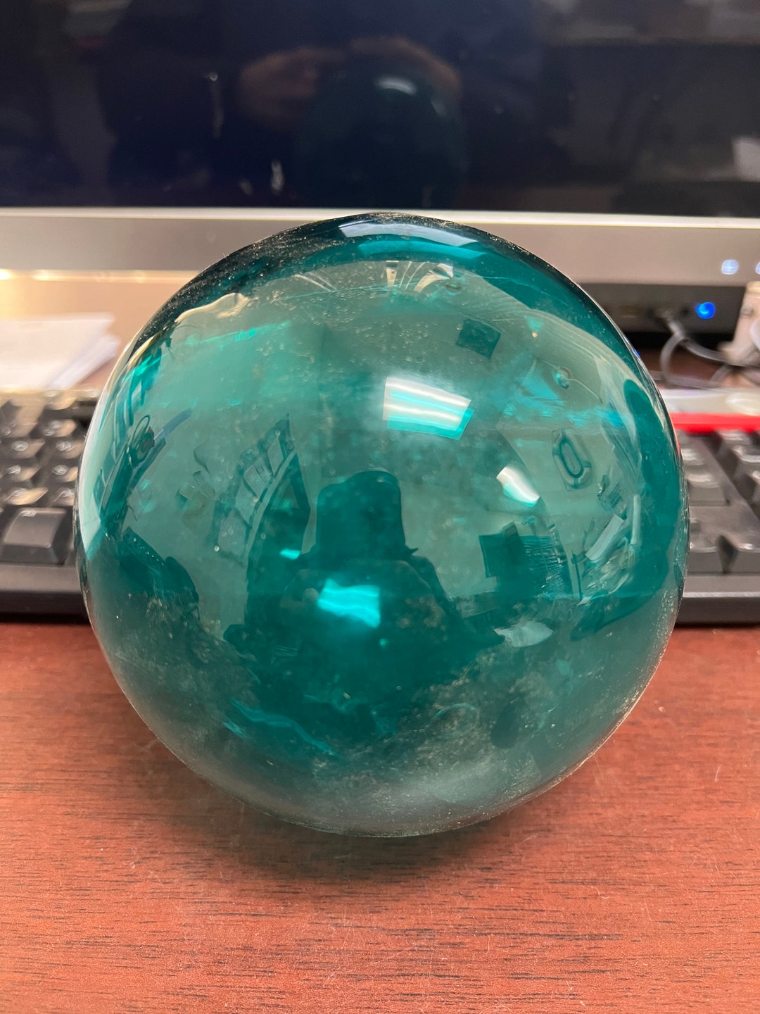 Teal Aqua Blue Decorative Reproduction Blown Glass Float Fishing Buoy ...