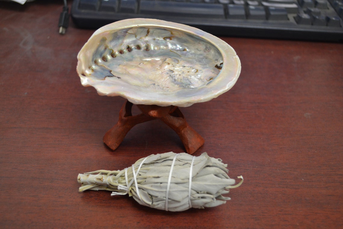 ABALONE Shell White SAGE With Stand Smudge Kit Spiritual | Etsy