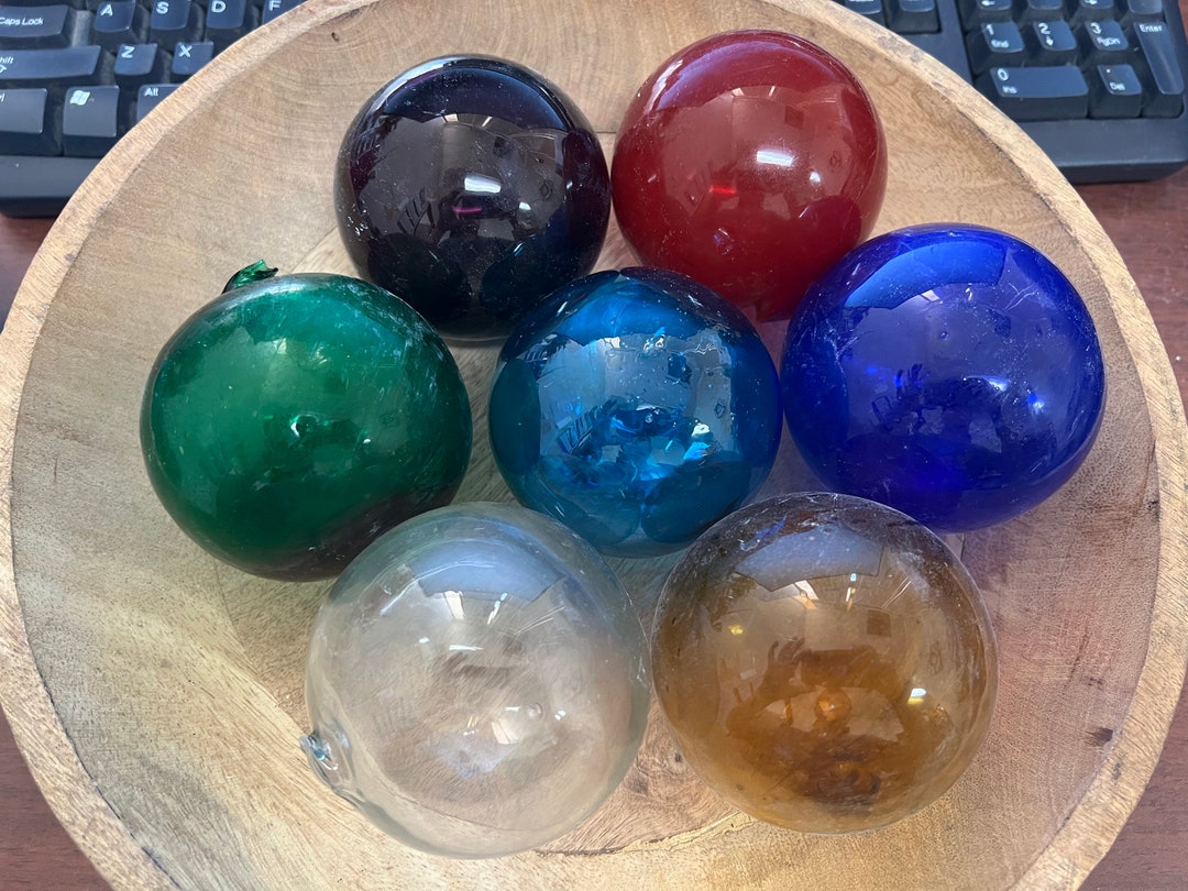 7 Pieces Assorted Decorative Reproduction Blown Glass Float Fishing ...