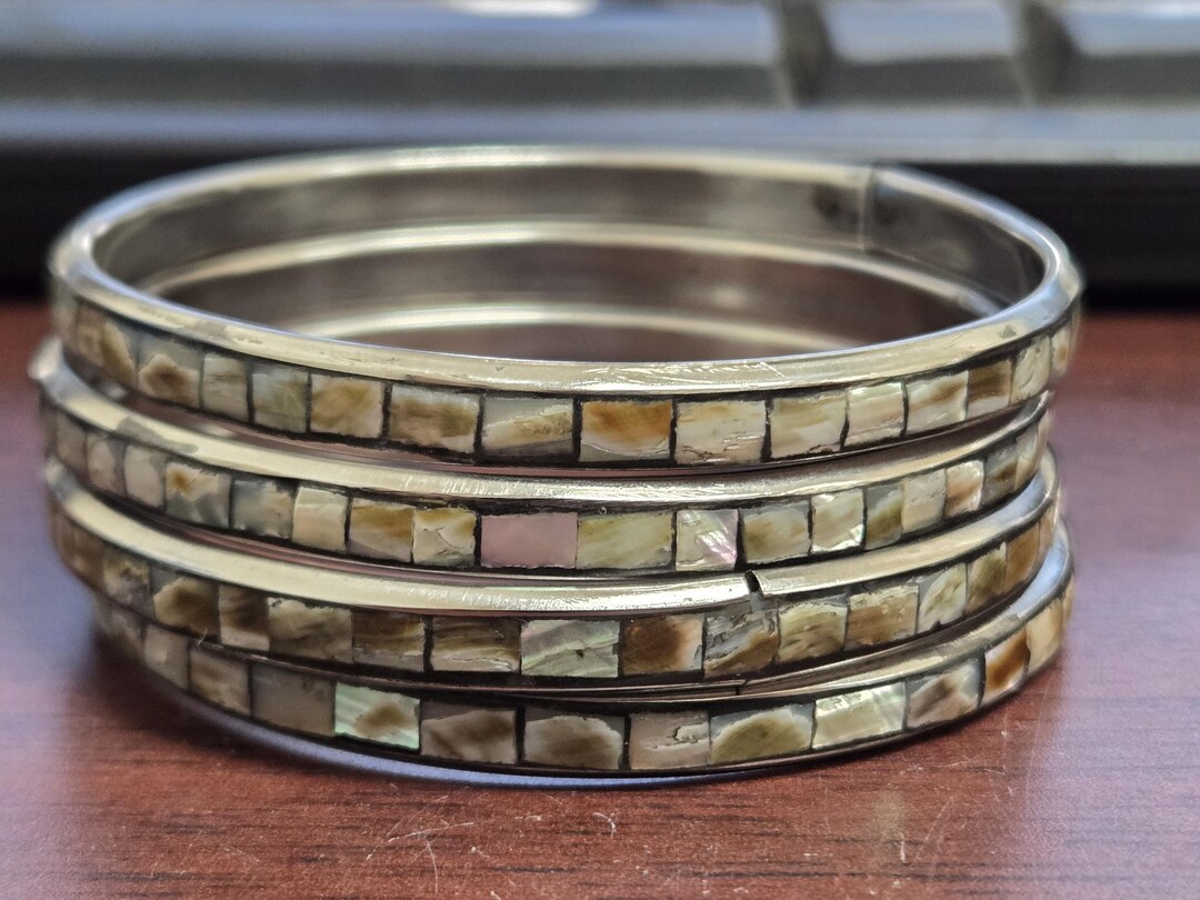 4 Pieces Golden MOP Shell Inlay Bangle Bracelet - Etsy