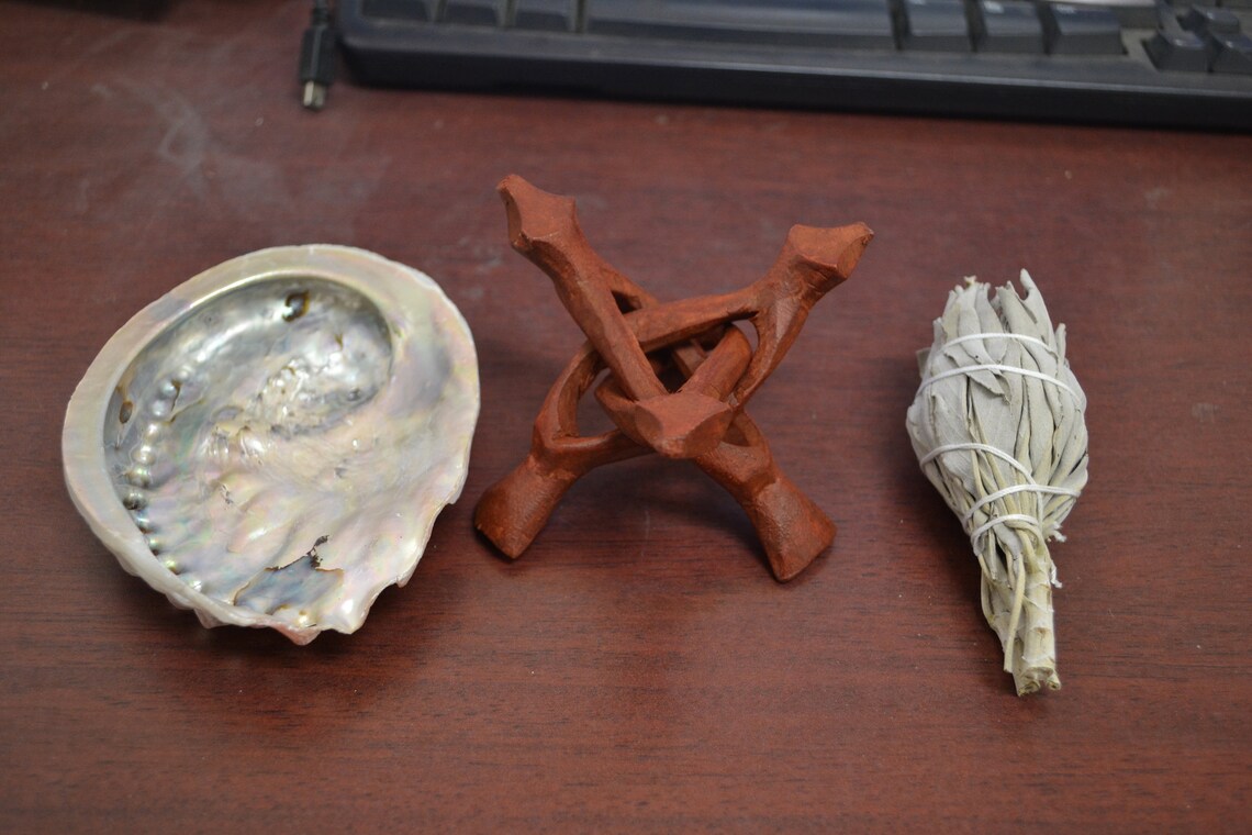 ABALONE Shell White SAGE With Stand Smudge Kit Spiritual Cleansing - Etsy
