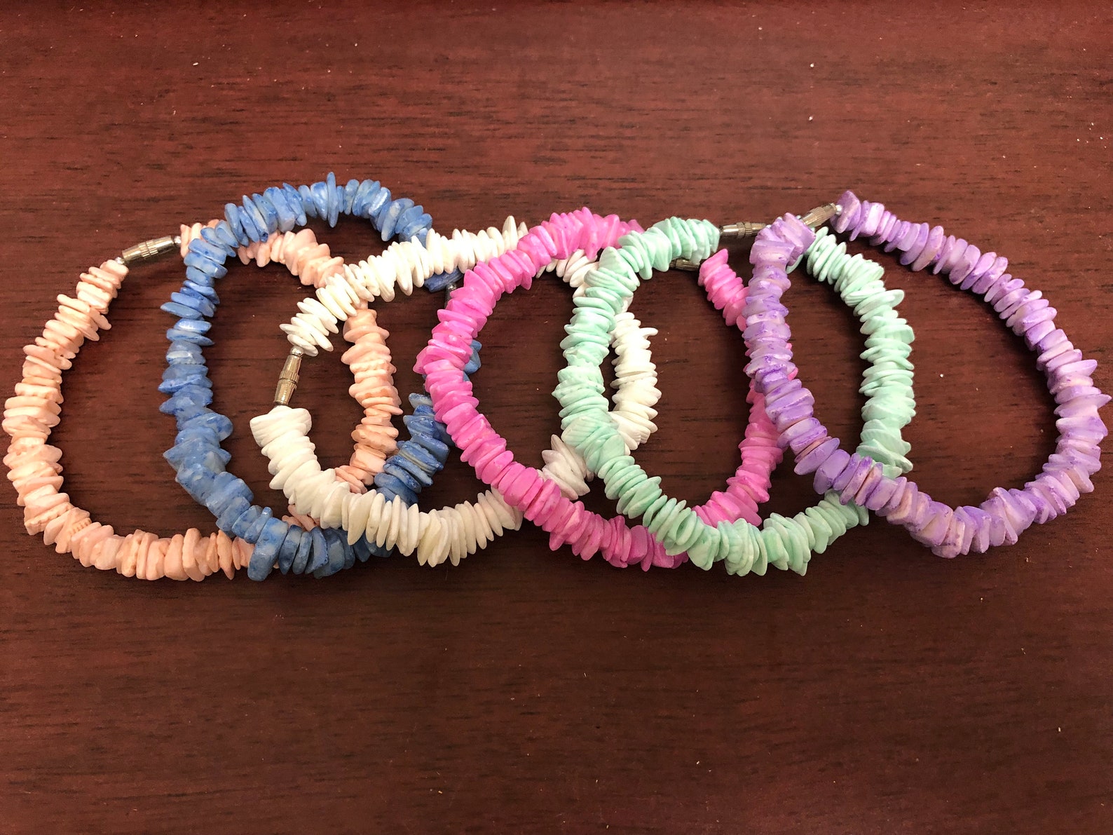 6 Pcs Colorful Handmade Puka Chip Coco Shell Stretch Anklet - Etsy