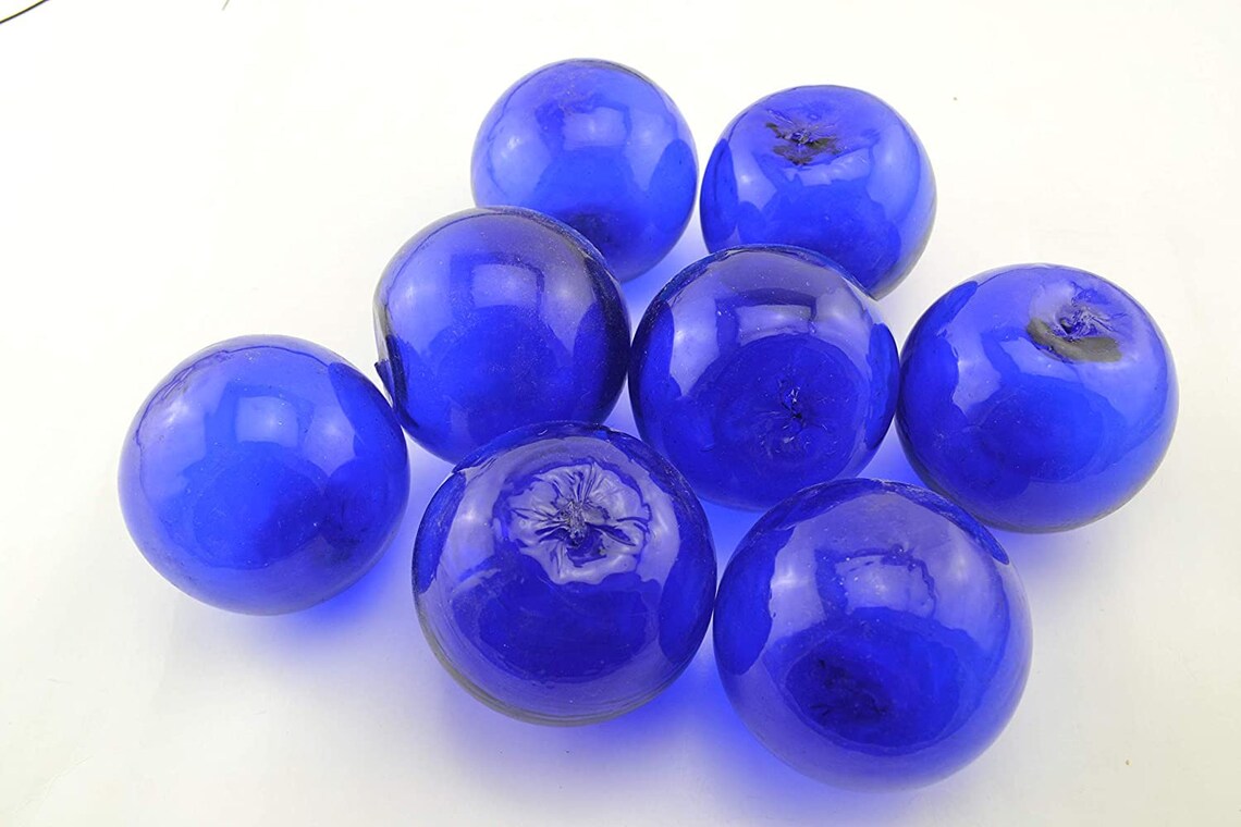 8 Pieces Cobalt Blue Decorative Reproduction Blown Glass Float Fishing ...