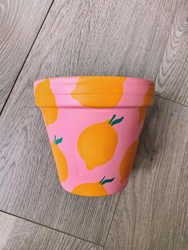 Hand Painted Pot | Pink Lemons Planter - Etsy