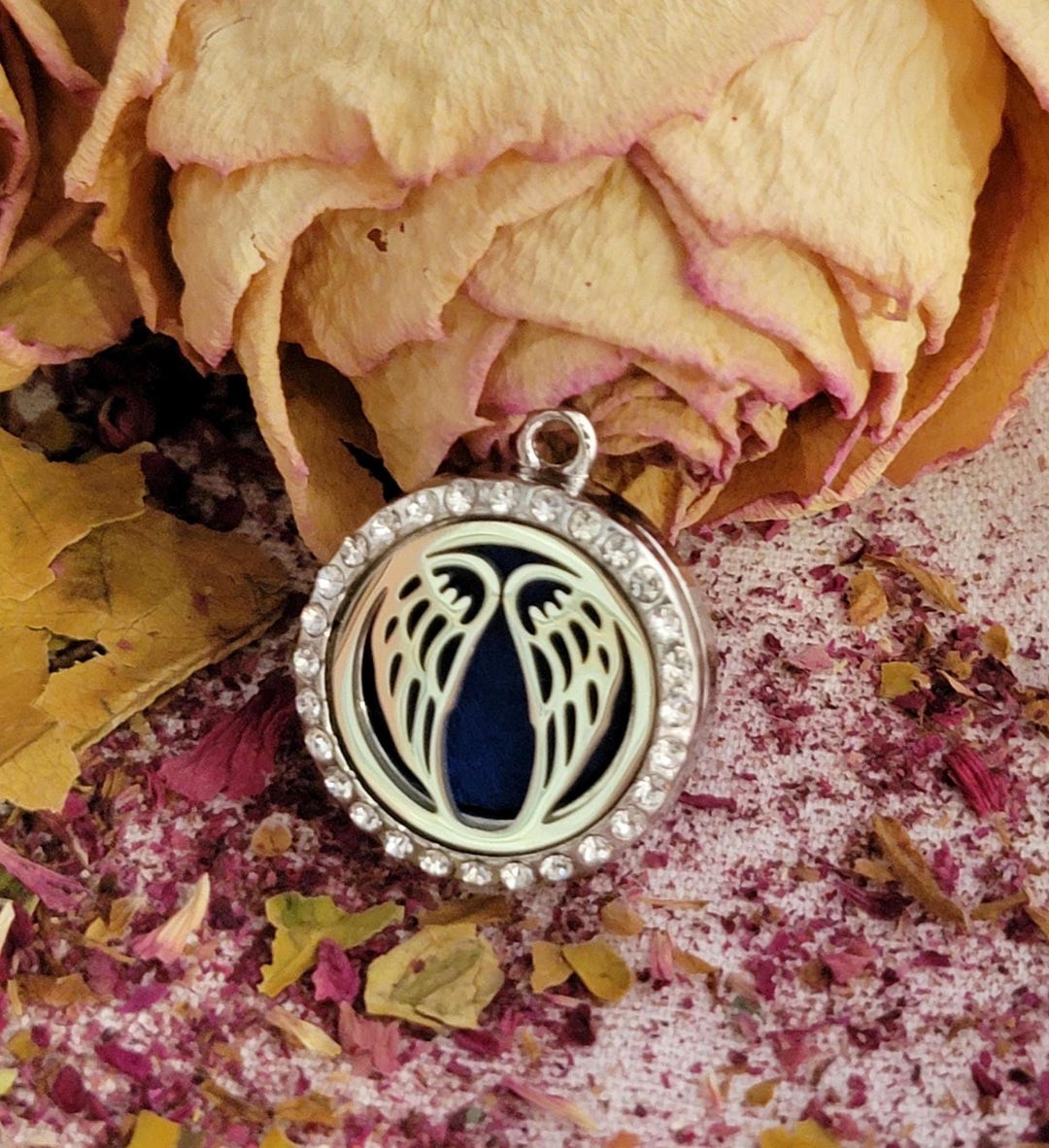 Memorial Locket Funeral Ash Hair Flowers Angel Wing Necklace or ...