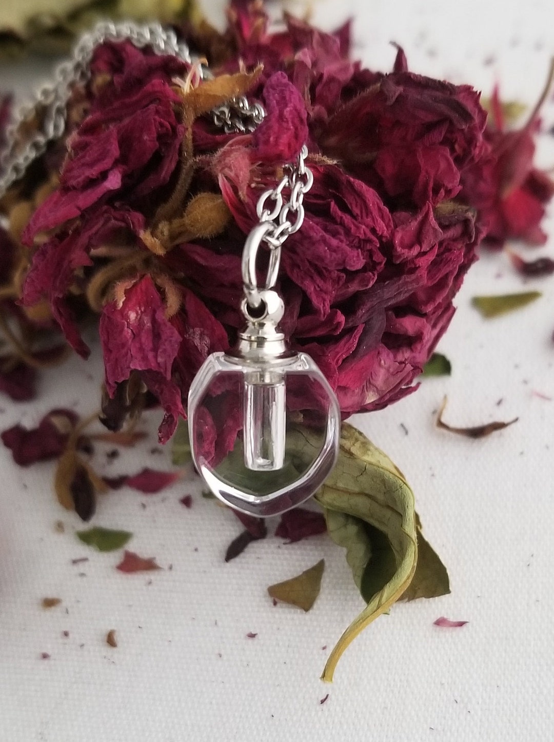 Glass Cremation Ash Hair Clear Urn Memorial Pendant Necklace ...