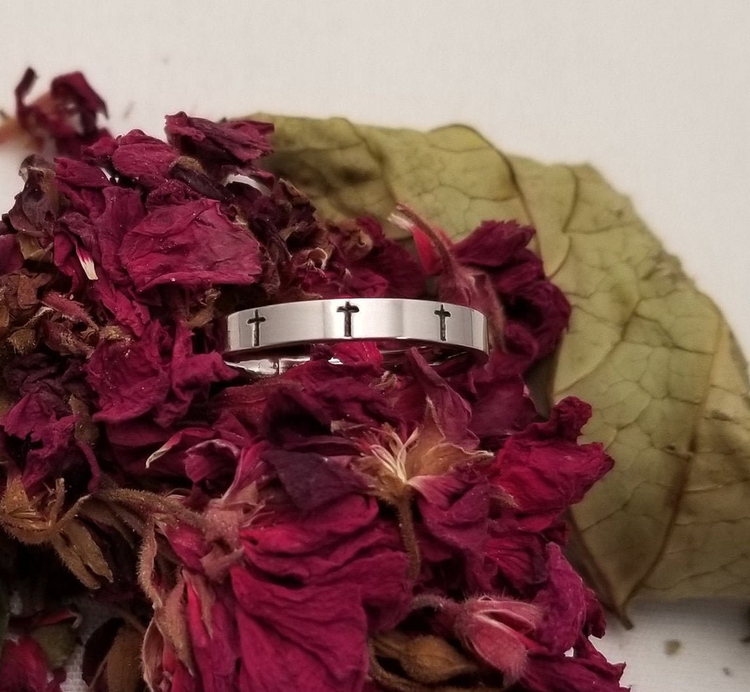 Cross Stacking Stainless Ring Band, Stackable Communion Religion Band ...