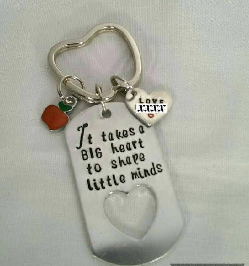 Teacher Key Chain - Hand Stamped Teachers School Gift Keychain - Heart ...