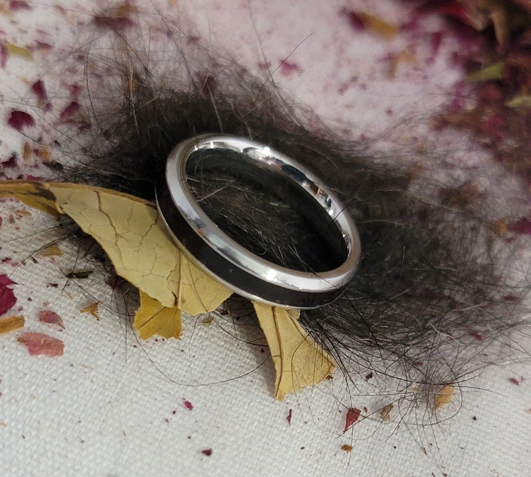 Memorial Funeral Hair Natural Color Thin Band Ring, Memorial Stainless ...