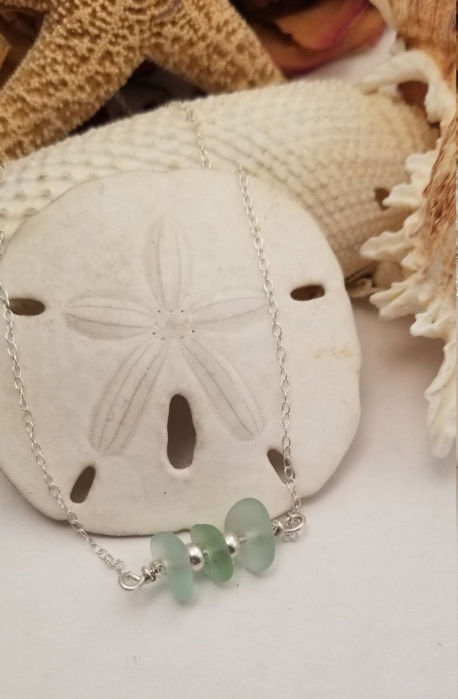 Sea Beach Glass Sea Foam Necklace - Genuine Beach Sea Ocean Tumbled ...