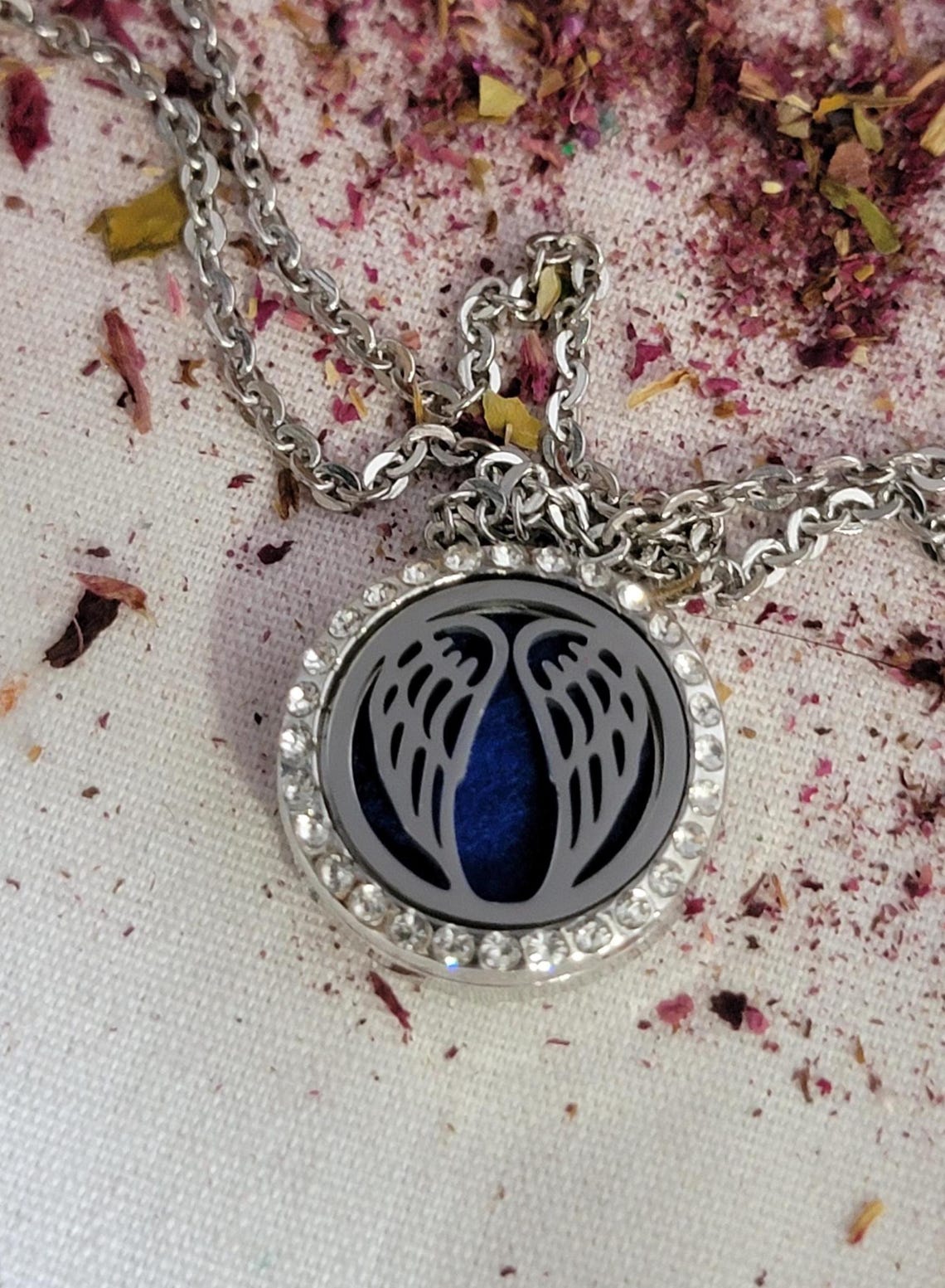 Memorial Locket Funeral Ash Hair Flowers Angel Wing Necklace or ...