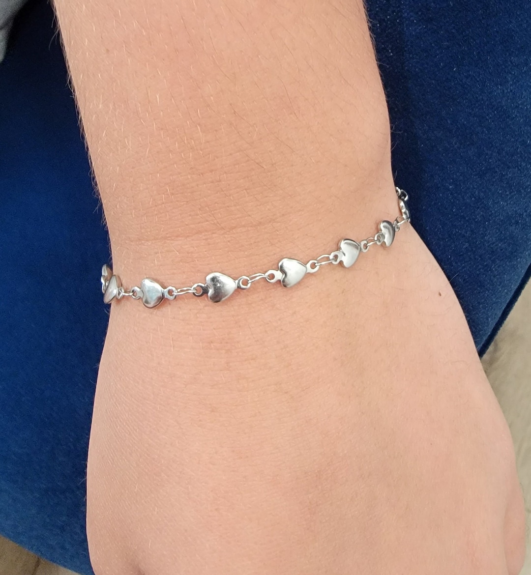 Stainless Steel Heart Link Bracelet: Minimalist Waterproof Chain - Etsy