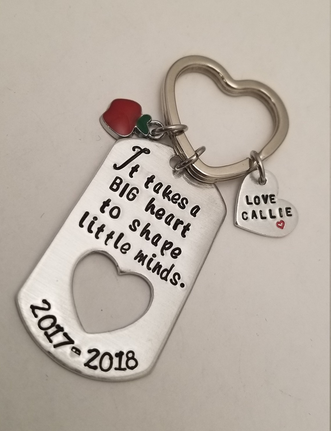 Teacher Key Chain - Hand Stamped Teachers School Gift Keychain - Heart ...