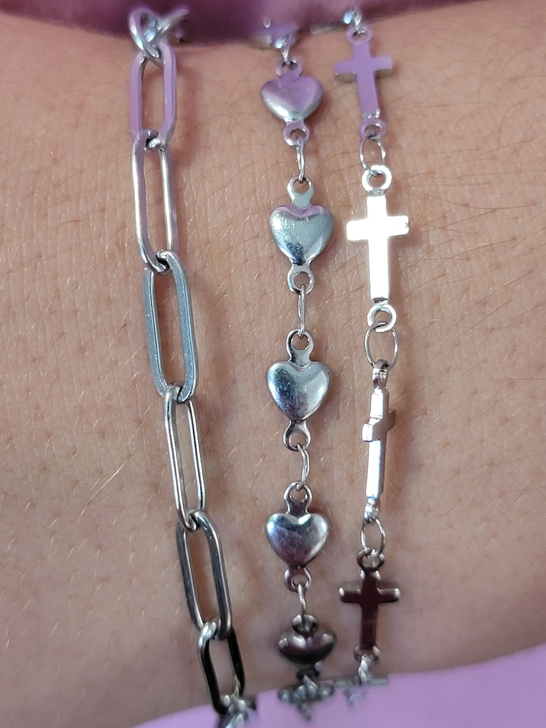Stainless Steel Heart Link Bracelet: Minimalist Waterproof Chain - Etsy