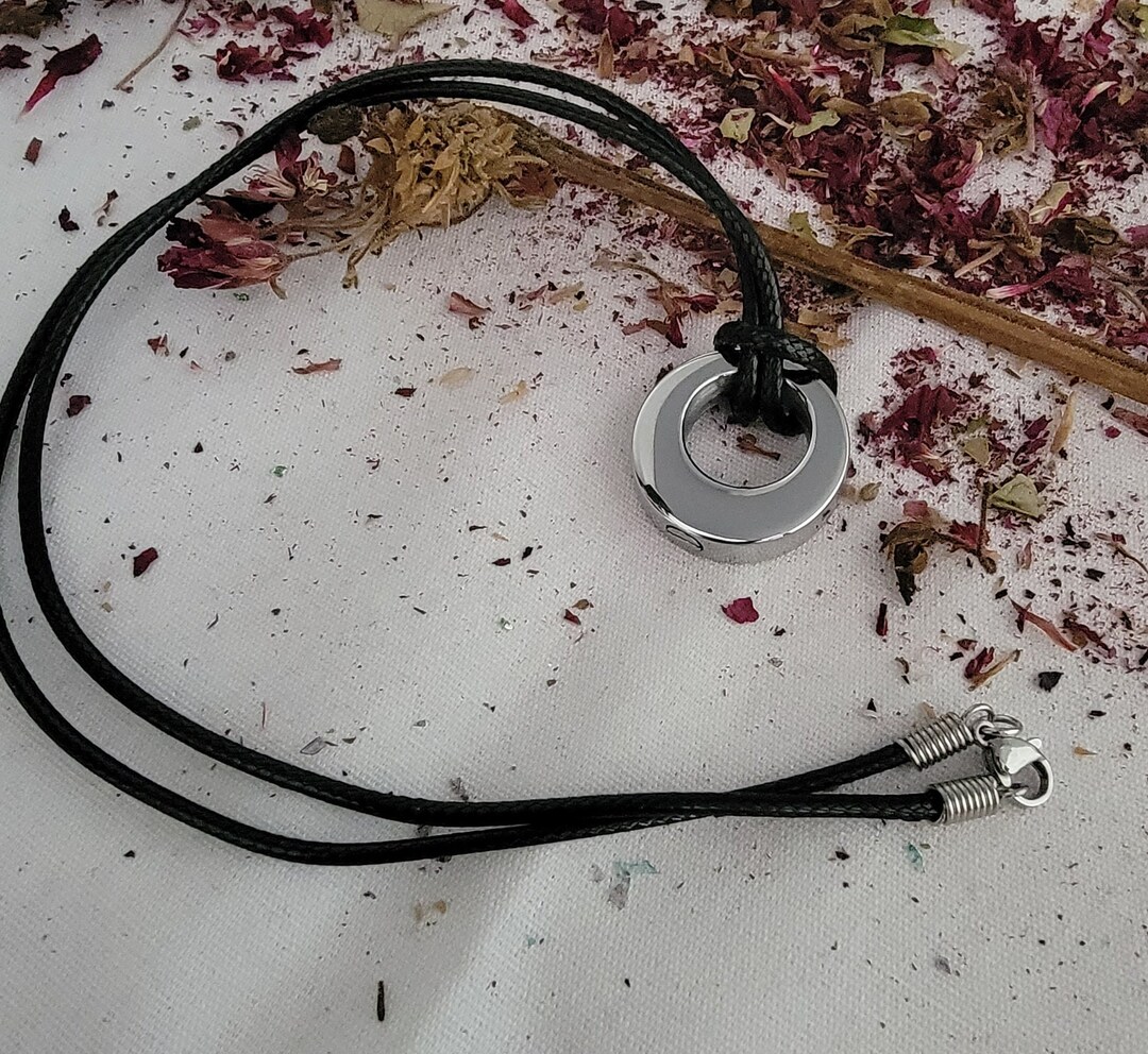Cremation Ash Funeral Urn Necklace, Silver Stainless Oval Urn Black ...