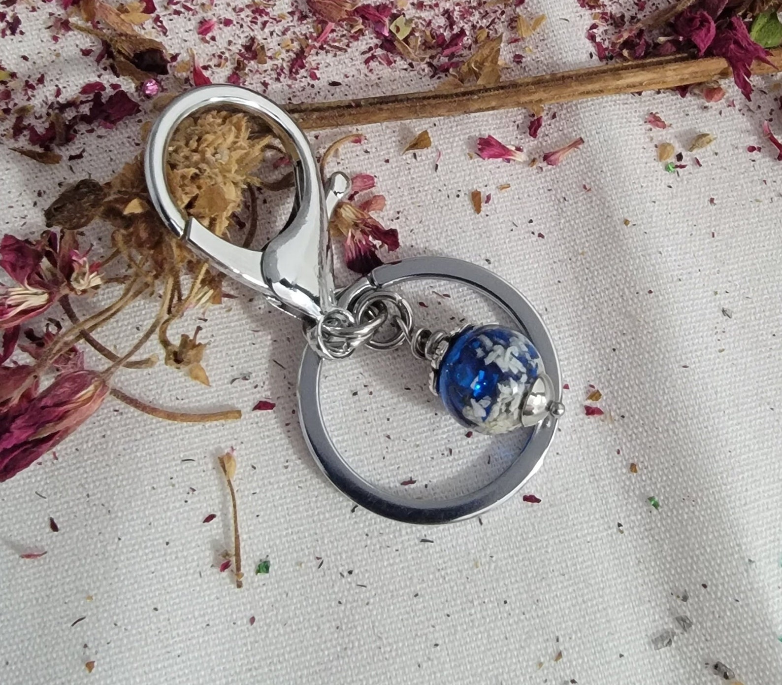 Cremation Ash Cremains Hair Flower Round Keepsake Keychain, Memorial ...