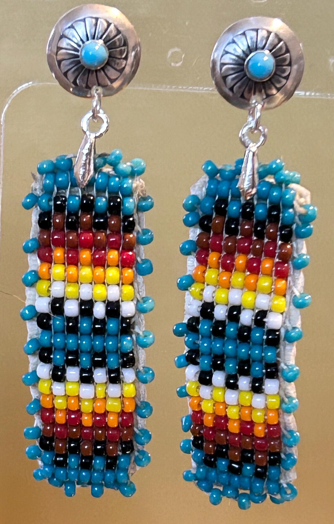 Sterling Silver Concho With Turquoise Stone and Beaded Leather Backed ...