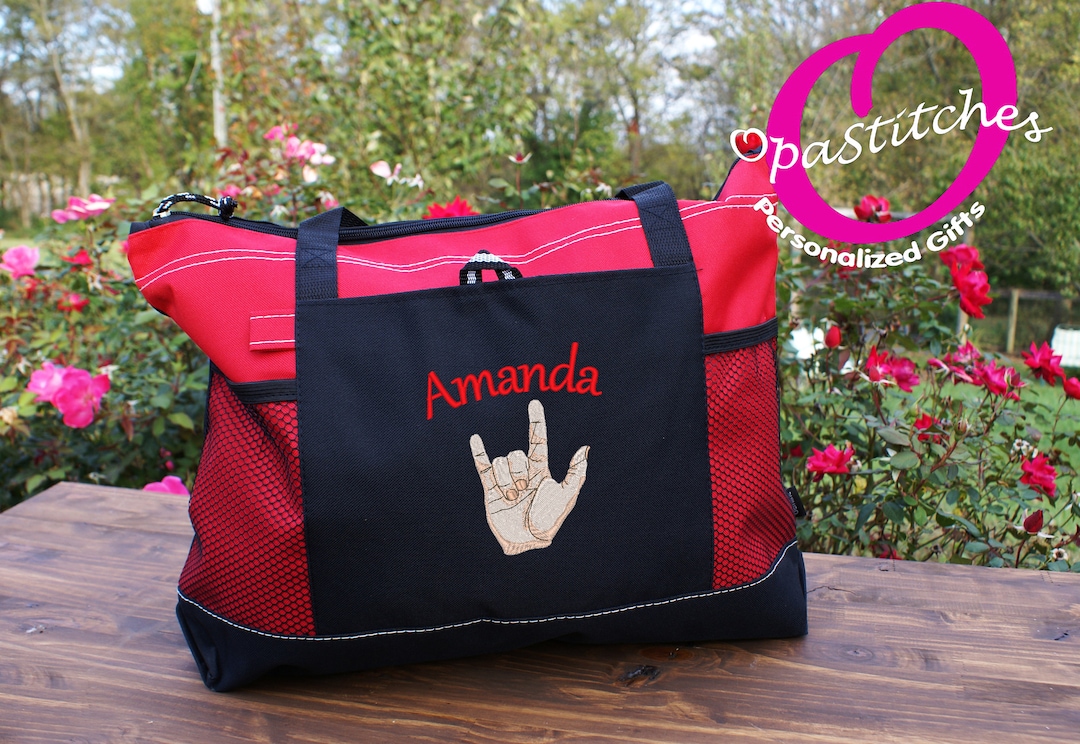 ASL Monogramed Bag Tote, Sign Language Tote Bag, Embroidered With Your ...