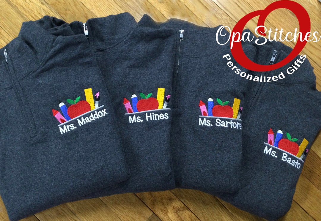 Personalized Embroidered Teacher Quarter-zip Sweater | Unisex | 16 ...