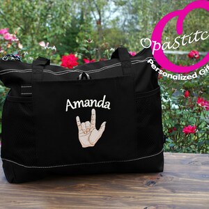 ASL Monogramed Bag Tote, Sign Language Tote Bag, Embroidered With Your ...