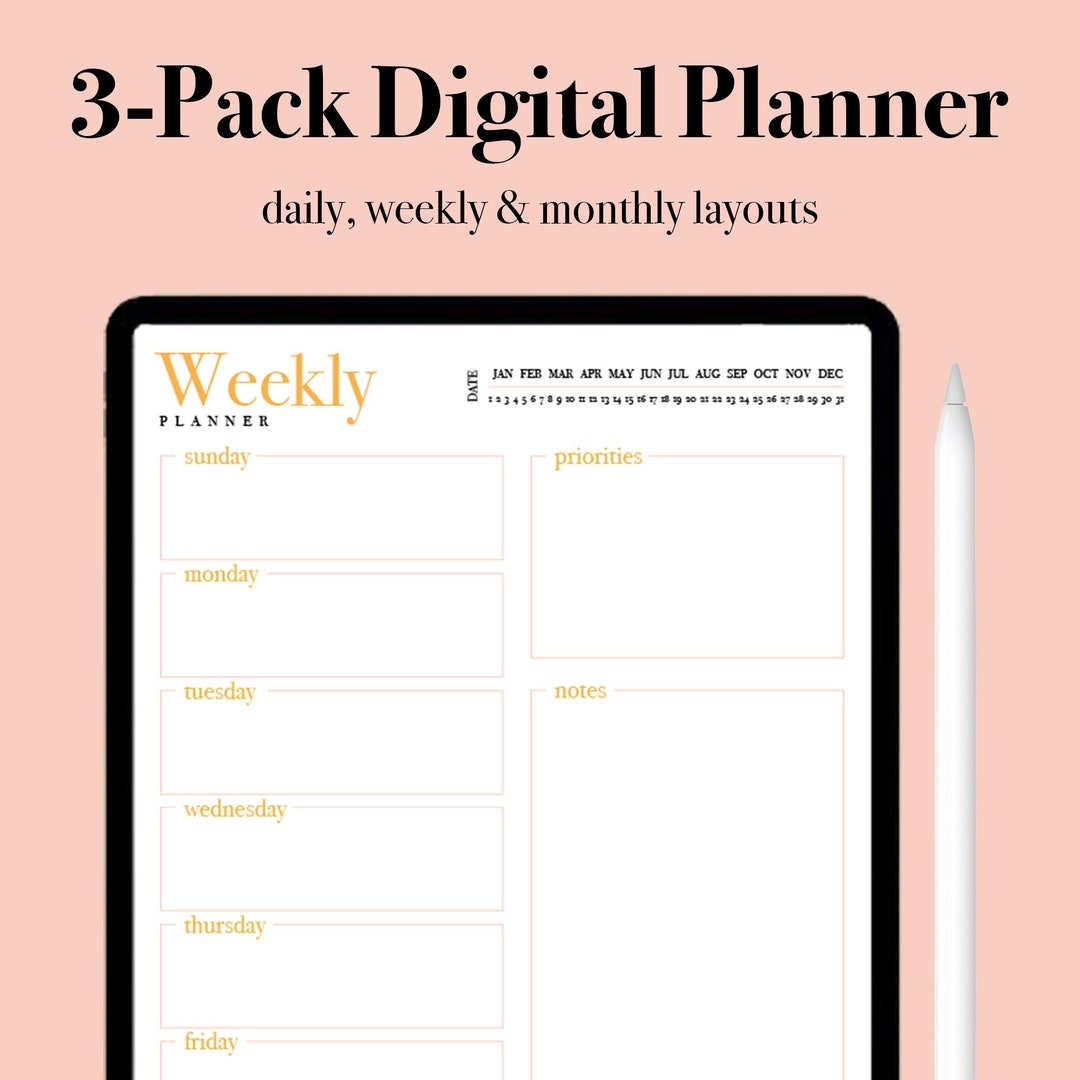 3-pack Digital Planner, Daily Weekly and Monthly Planner, iPad ...