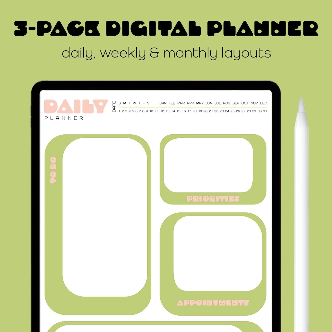 3-pack Digital Planner, Daily Weekly and Monthly Planner, iPad ...