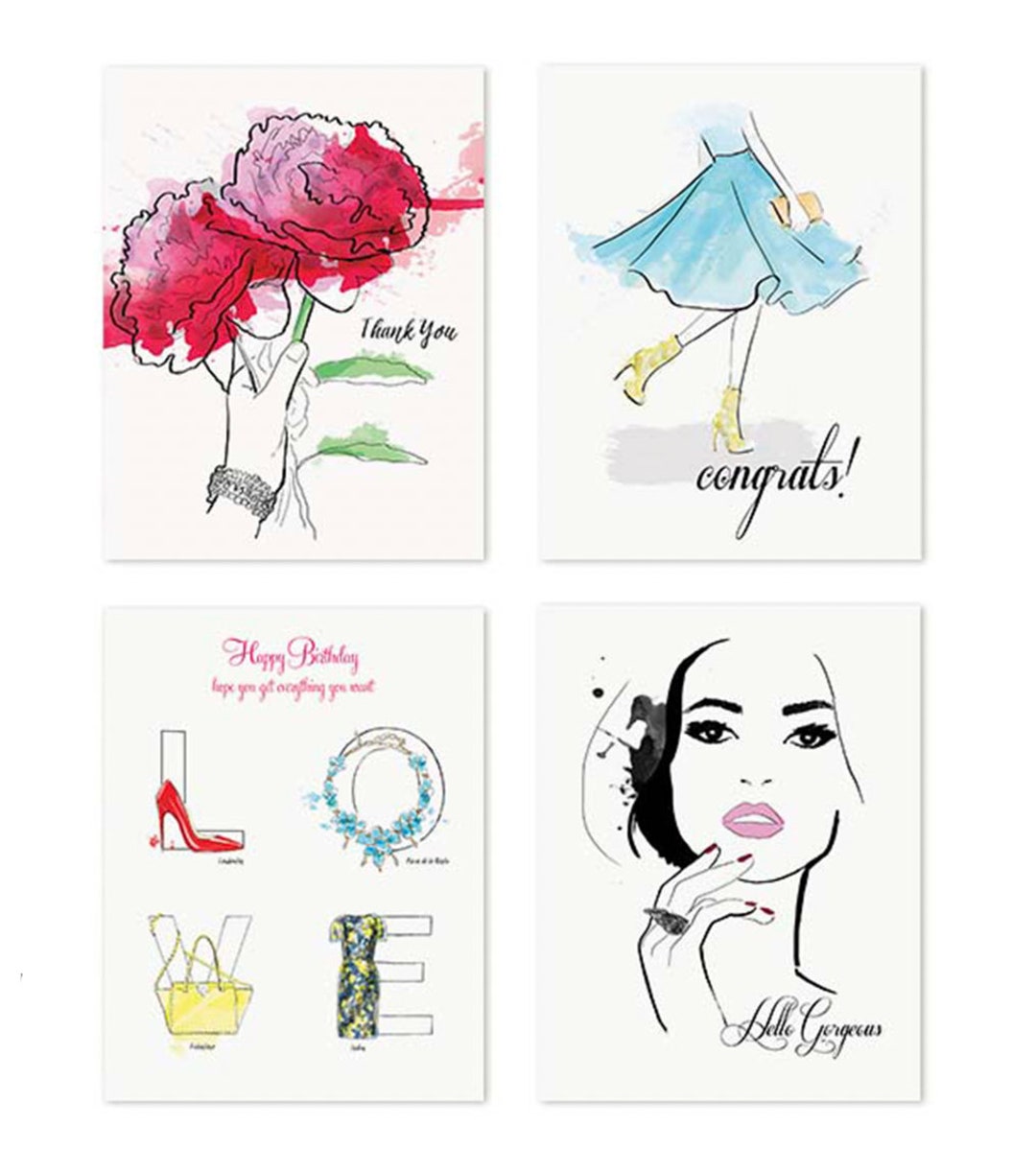 Pretty Lady Card Set - Greeting Cards, Fashion Illustration, Thank You ...