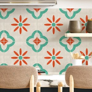 Floor and Wall Tile Stickers, Tile Decals - Floral Retro Vintage 70's ...