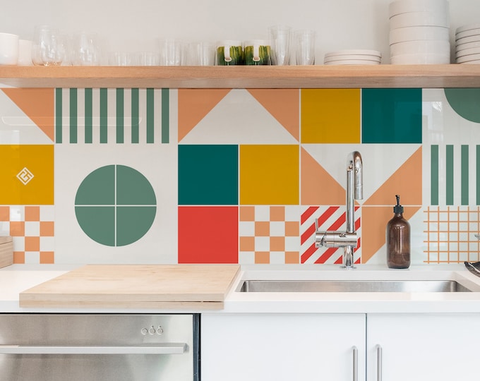 Floor Tile Stickers, Modern Geometric Graphic Backsplash, Peel and ...