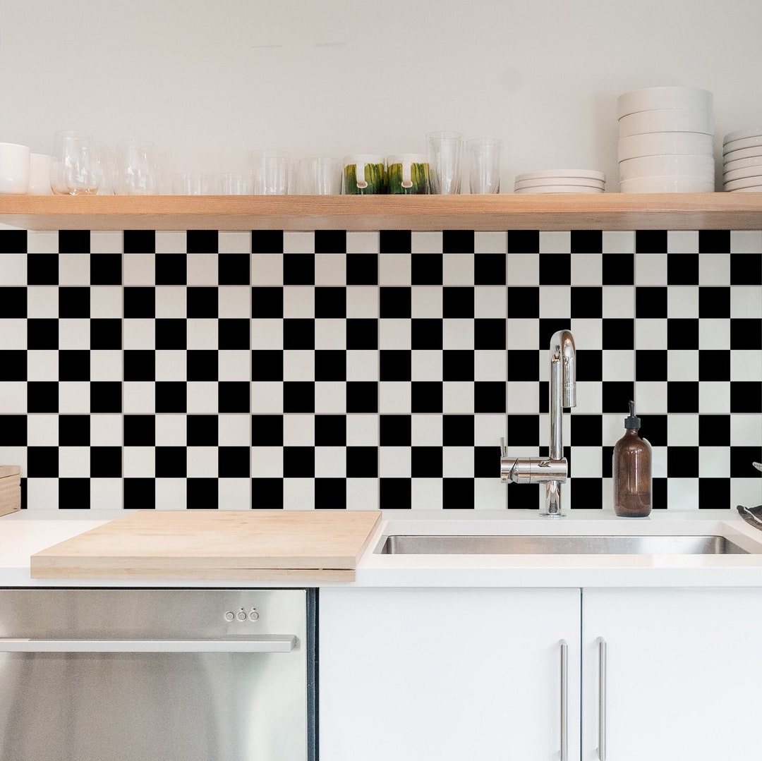 Peel and Stick Tile, Backsplash Decals - Checkered Tile - Midcentury ...