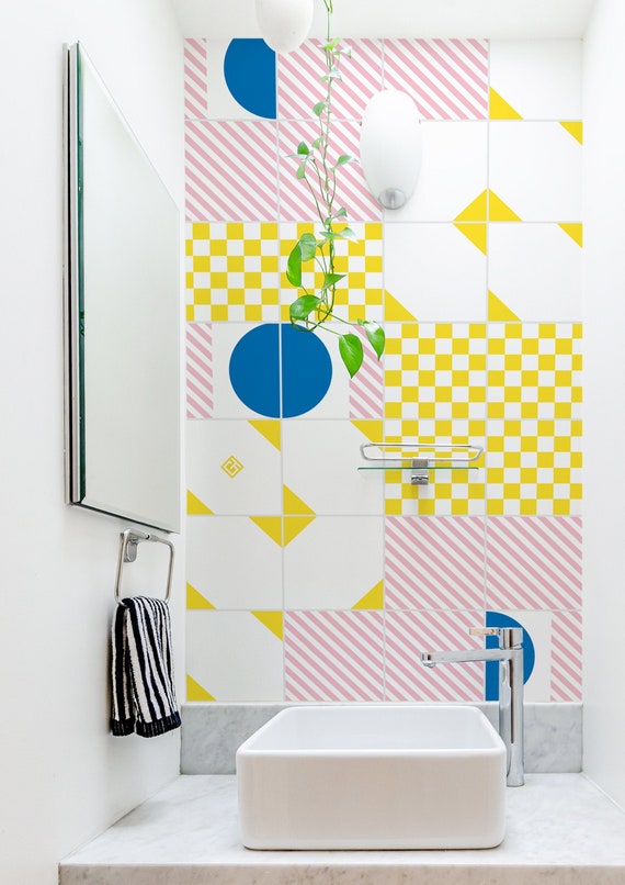 Floor Tile Stickers Modern Geometric Graphic Backsplash Peel - Etsy