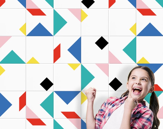 Floor Tile Stickers, Modern Geometric Graphic Backsplash, Peel and ...
