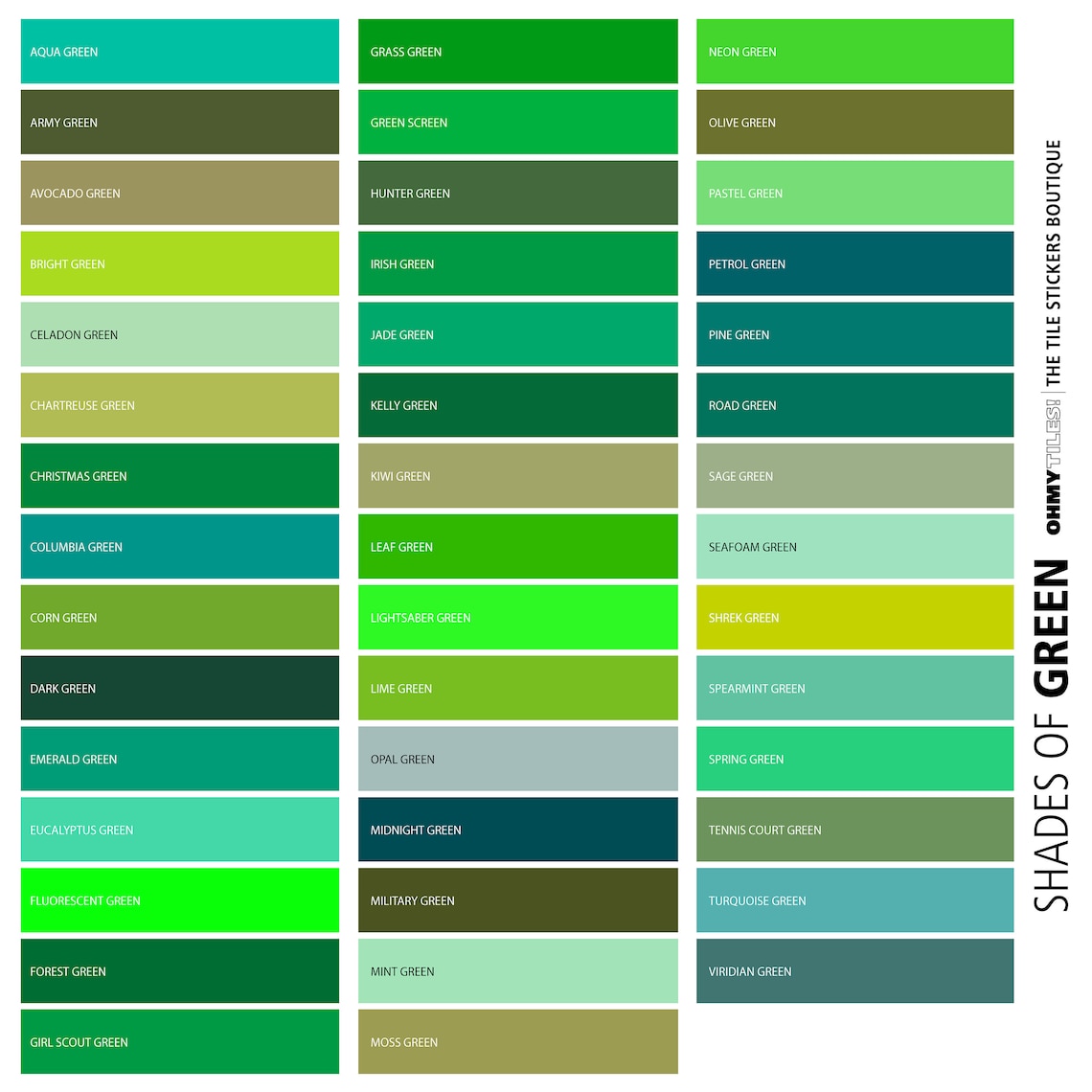 GREEN Solid Color Chart - Peel and Stick Tile for Wall and Floor, 1 X ...