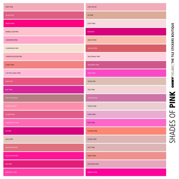 Shades Of Pink Color Chart