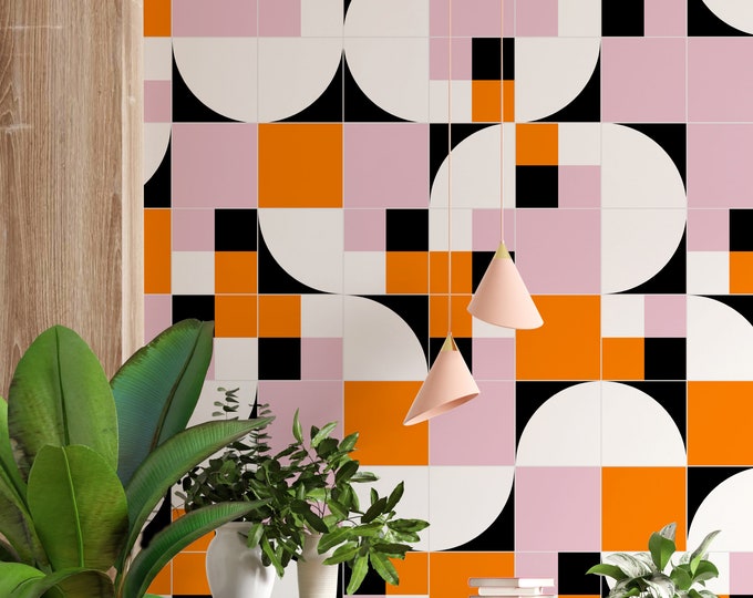 Floor Tile Stickers, Modern Geometric Graphic Backsplash, Peel and ...