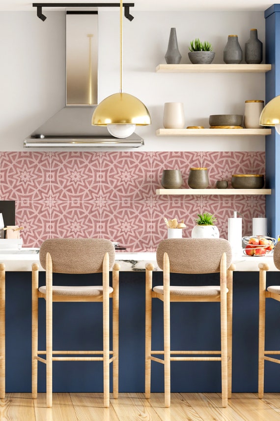 Floor Tile Stickers Peel and Stick Tile Pink Vinyl Cement - Etsy