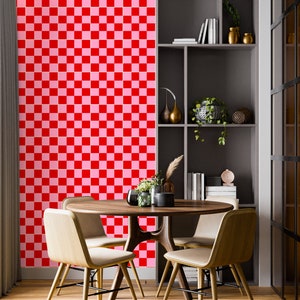 Peel and Stick Tile, Backsplash Decals - Checkered Retro Pink and Red ...