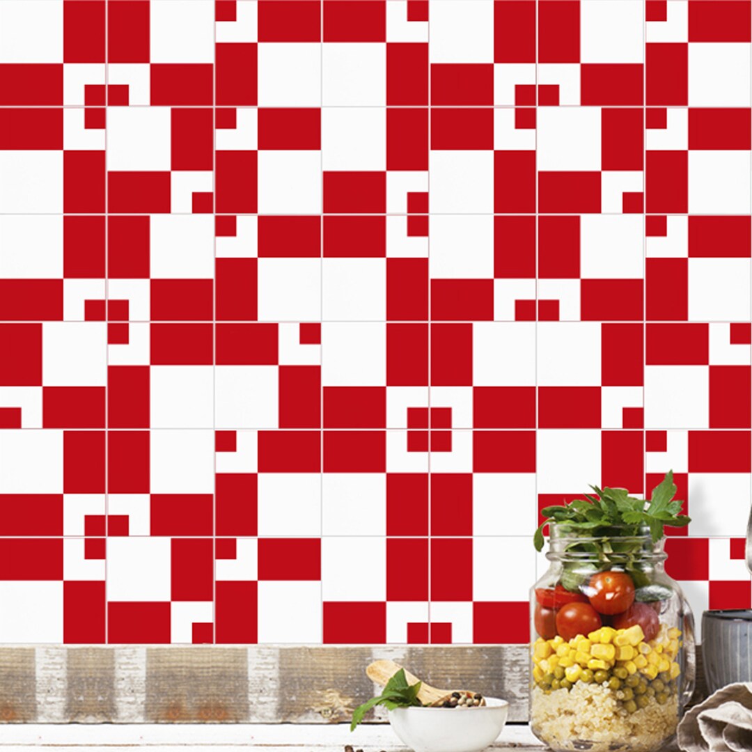 Floor Tile Stickers, Peel and Stick Tile Wall and Floor, Modern Red ...