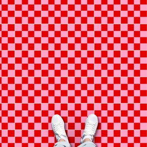 Peel and Stick Tile, Backsplash Decals - Checkered Retro Pink and Red ...