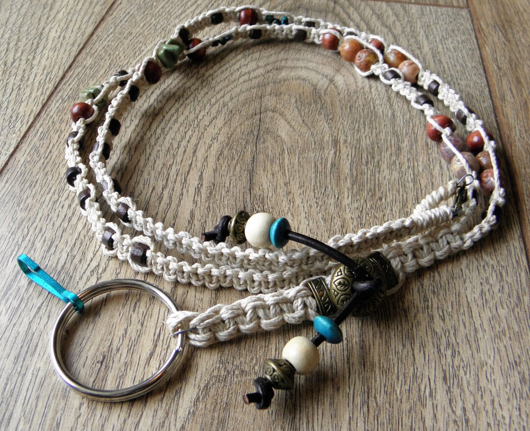 Macrame Hemp Lanyard: Turquoise & Soapstone Beaded ID Badge Holder - Etsy