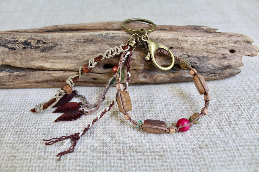 Wrist Lanyard: Macrame Hemp Cord, Marble, Unakite & Leather, Choose ...