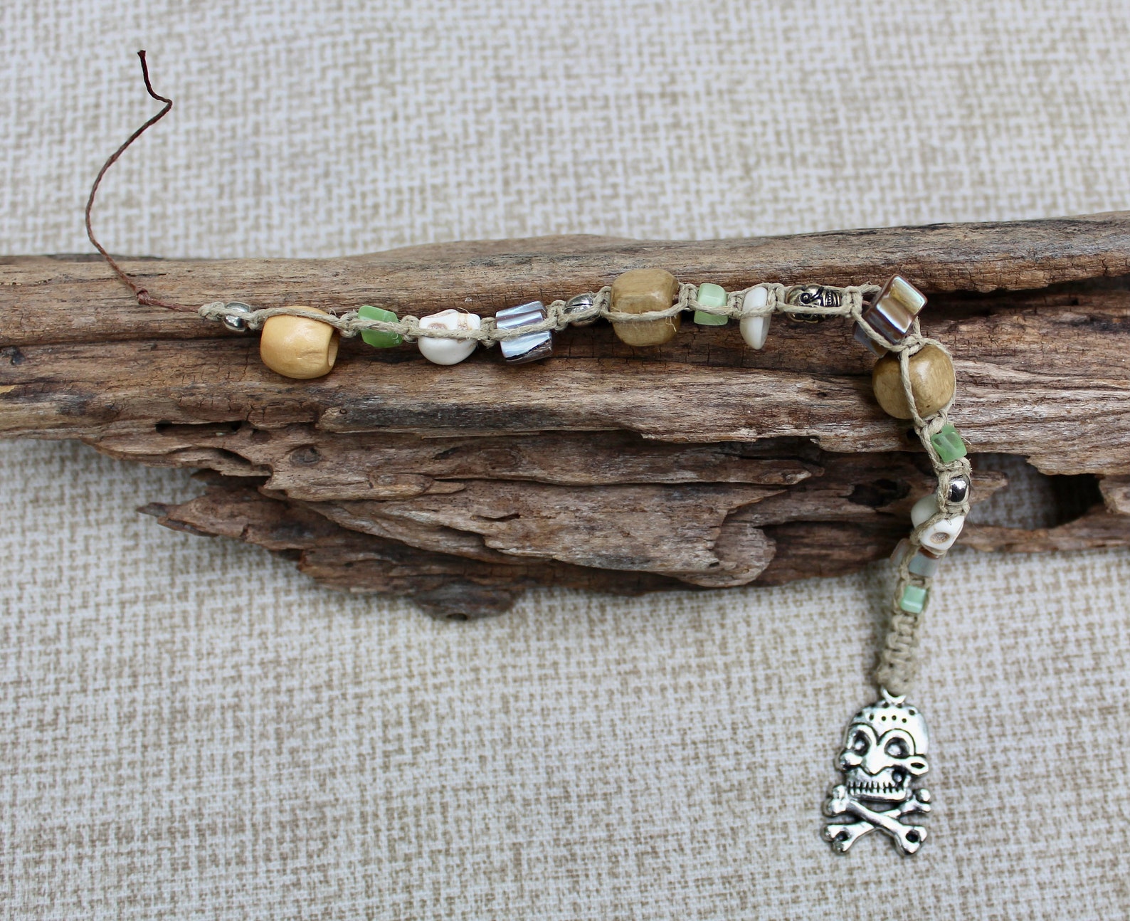 Pirate Hair Bead Strand: Skull, Seashell & Hemp Cord - Etsy