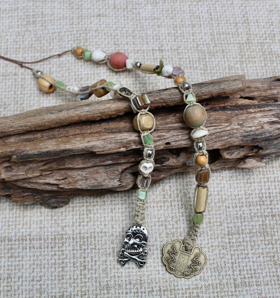 Pirate Hair Bead Strand: Skull, Seashell & Hemp Cord - Etsy