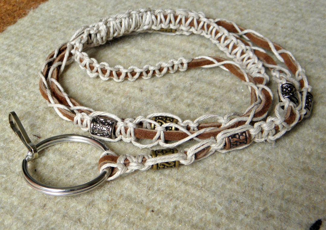 Custom Suede Leather Lanyard: Hemp & Metal Beads, Id/phone Holder - Etsy