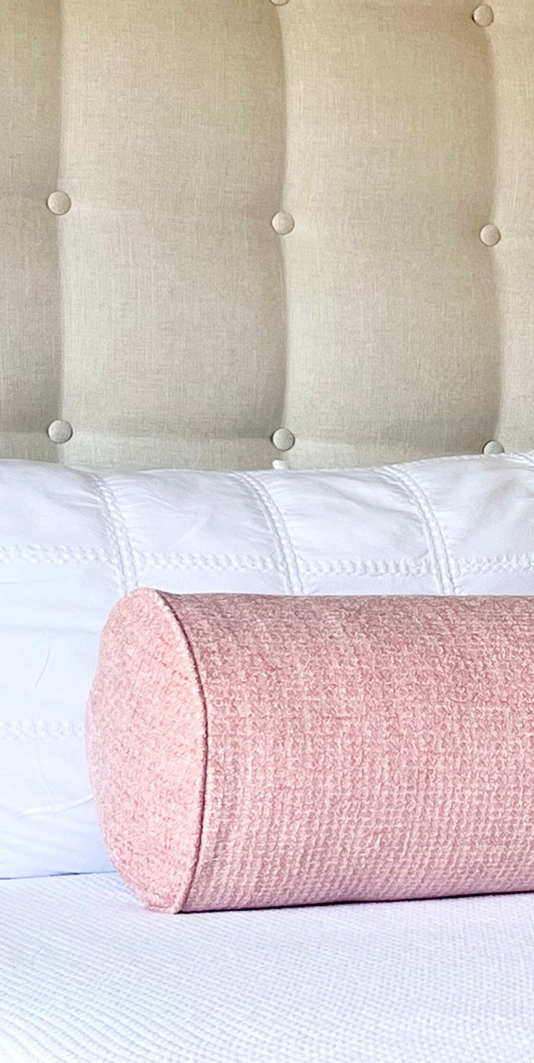 Dusty Rose Tweed Bolster Pillow Cover Ballet Pink Neck Roll Pillow ...