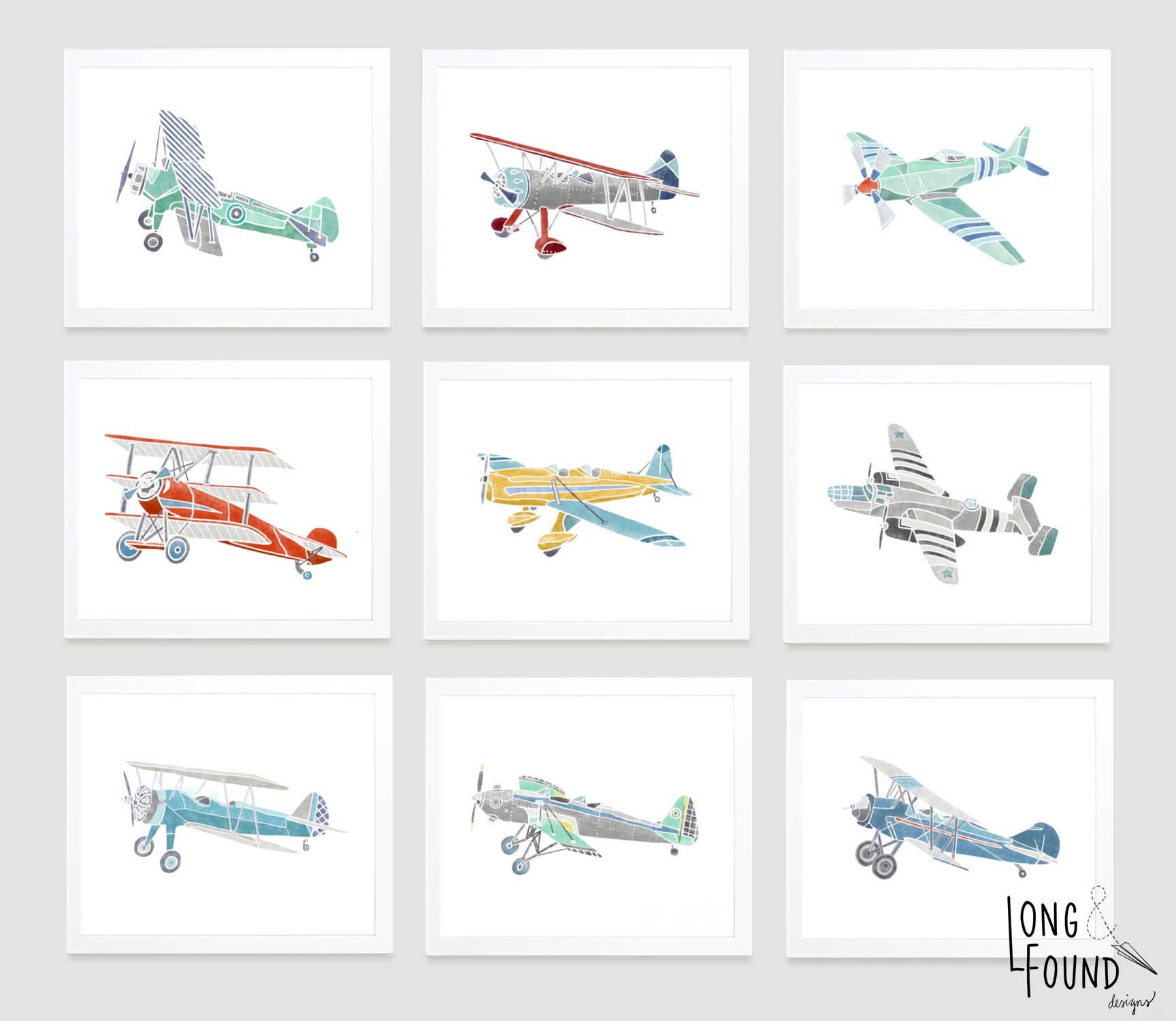 Vintage Airplane Prints Set of 9 Digital Download Wall | Etsy