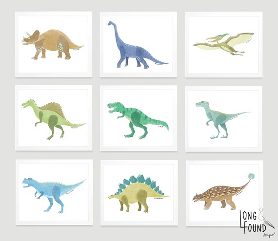 Dinosaur Prints Set of 9 Digital Download Wall Art | Etsy