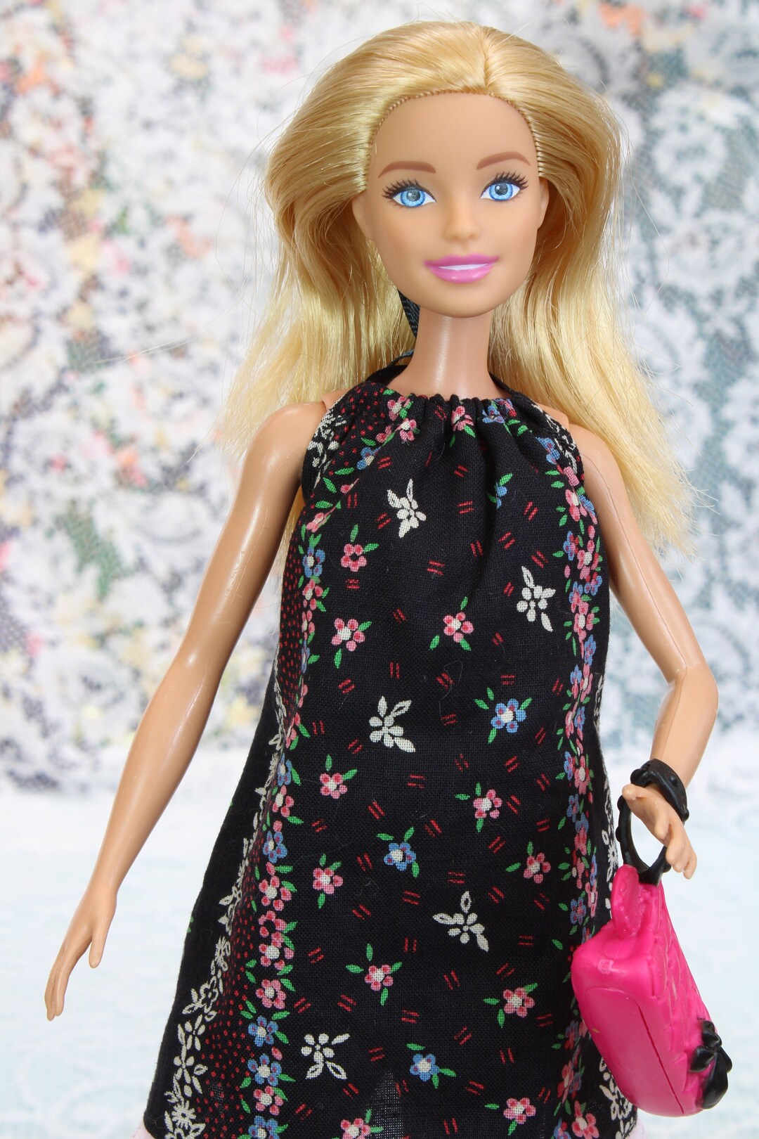 Modern Barbie Doll in Black Floral Sundress and Tights - Etsy